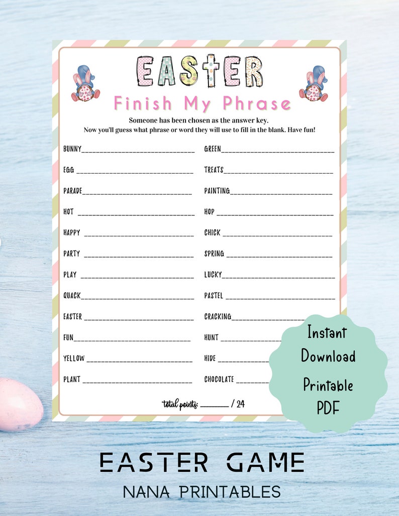 Easter Finish My Phrase Game Easter Printable Game for Kids - Etsy