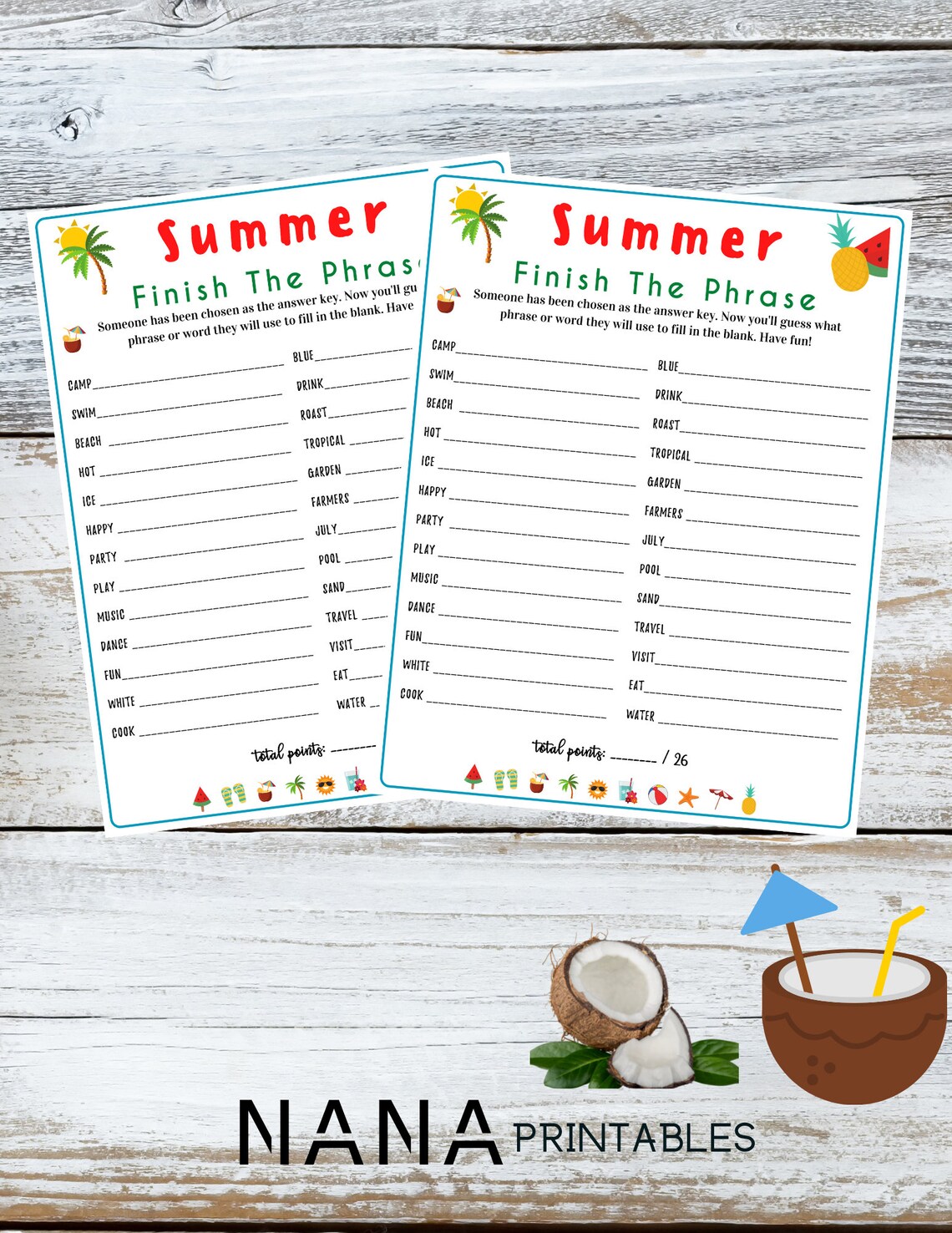 9 in 1 Summer Fun Game Bundle Summertime Game Summer Party - Etsy