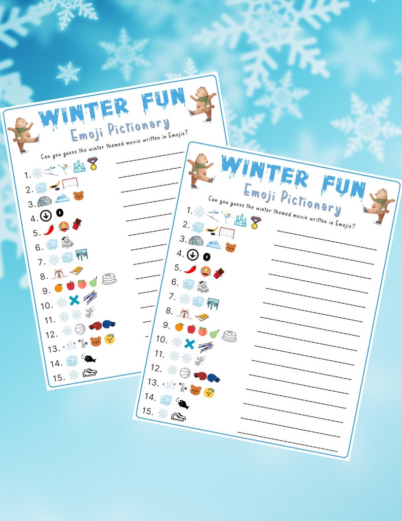 Winter Fun Emoji Pictionary Game Winter Printable Game Fun - Etsy