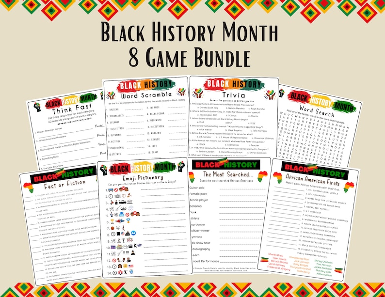 8 in 1 Black History Month Game Bundle, Fun Educational Game Kids ...
