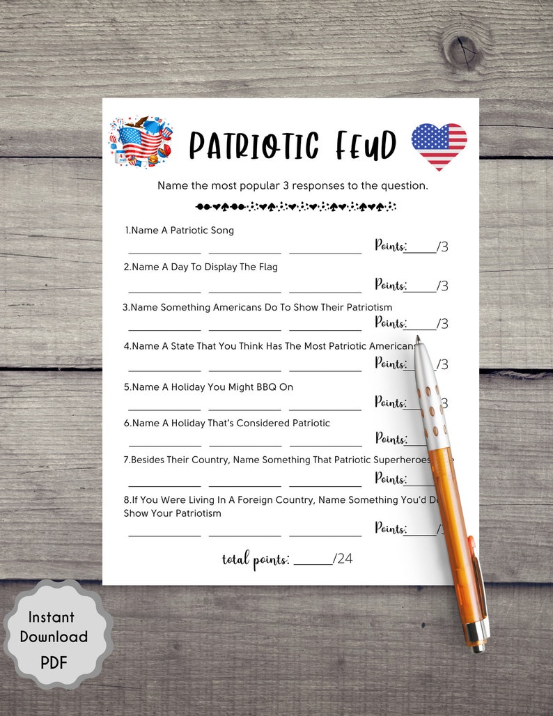 Patriotic Feud Game Independence Day Games 4th of July - Etsy