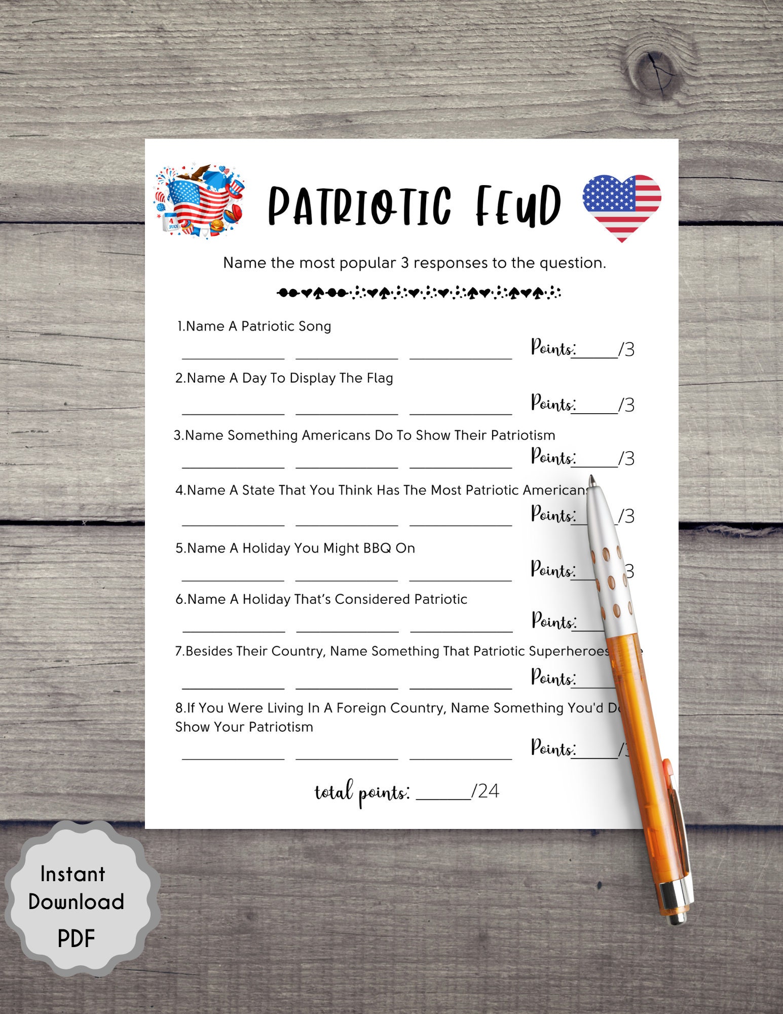 Patriotic Feud Game Independence Day Games 4th of July - Etsy