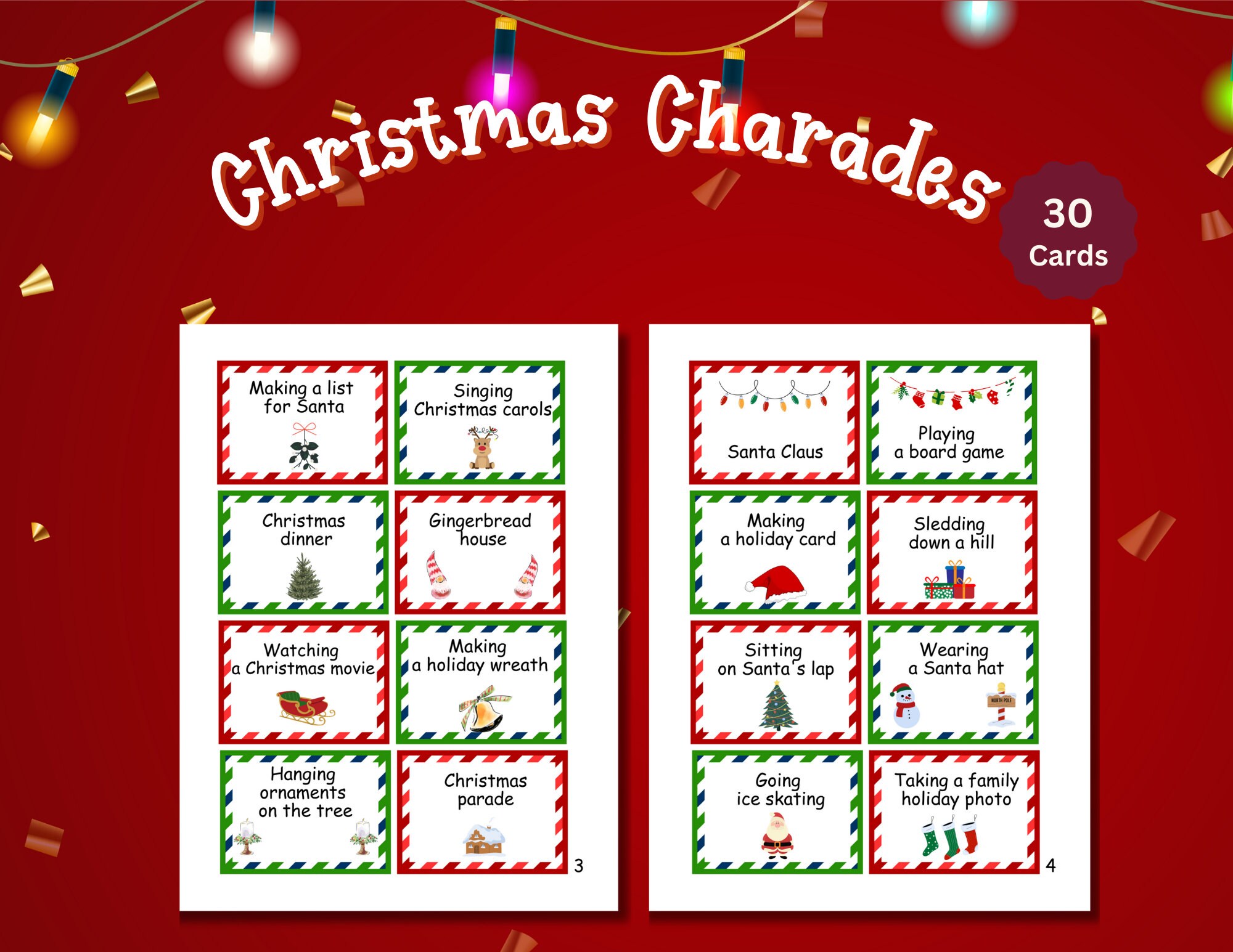 Christmas Charades Game, 30 Printable Cards (PDF) - Etsy