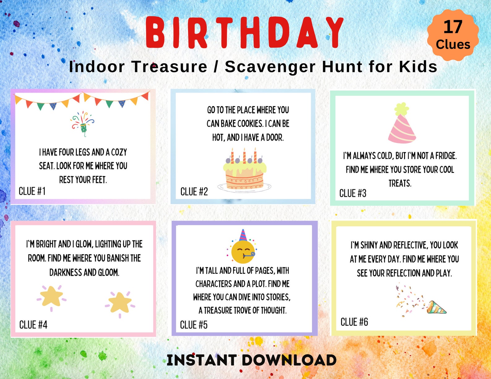 Indoor Birthday Scavenger Treasure Hunt for Kids, Indoor Scavenger Hunt ...