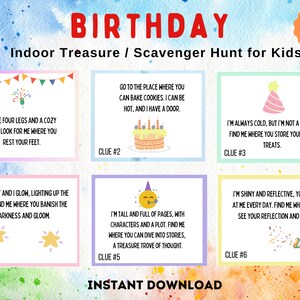 Indoor Birthday Scavenger Treasure Hunt for Kids, Indoor Scavenger Hunt ...