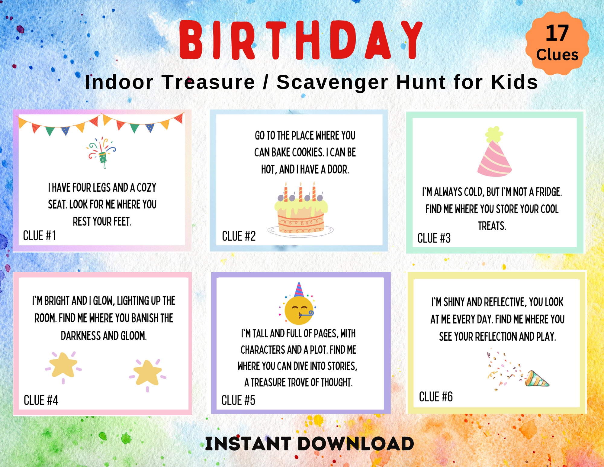 Indoor Birthday Scavenger Treasure Hunt for Kids, Indoor Scavenger Hunt ...