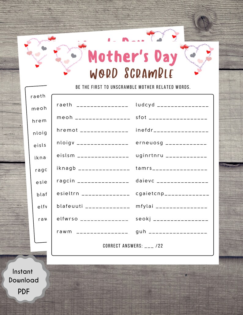 Mother's Day Word Scramble Game Mother's Day Printable Game for Kids ...