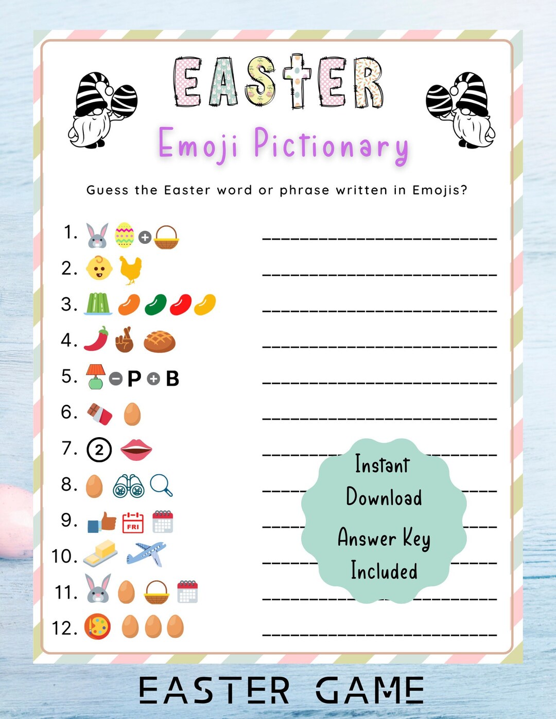 Easter Emoji Pictionary Game | Easter Printable Game for Kids ,teens ...