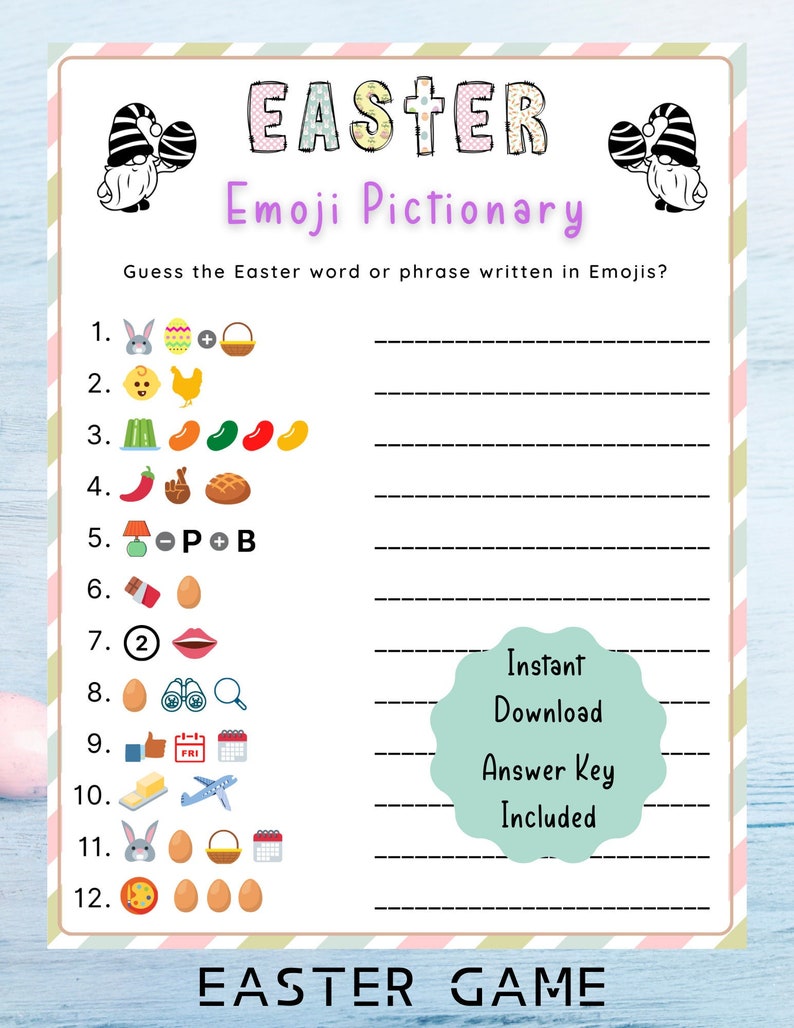 Easter Emoji Pictionary Game Easter Printable Game for Kids ,teens ...