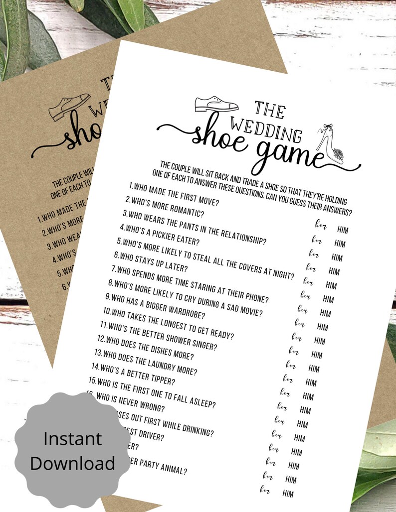 Bridal Shower Game: Wedding Shoe Game & Trivia (printable PDF) - Etsy
