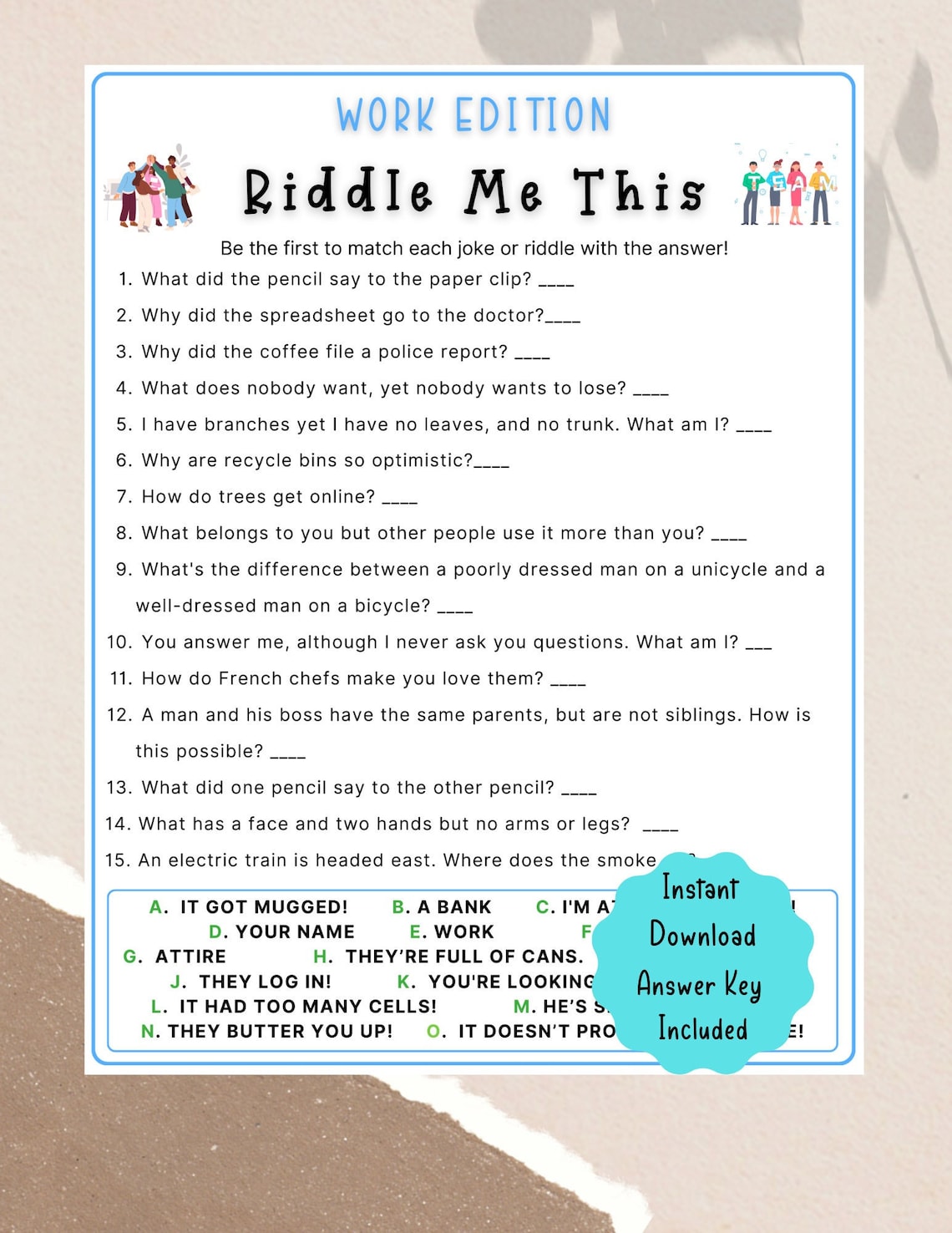 Office Party Printable Riddle Me This Game Coworker Staff - Etsy