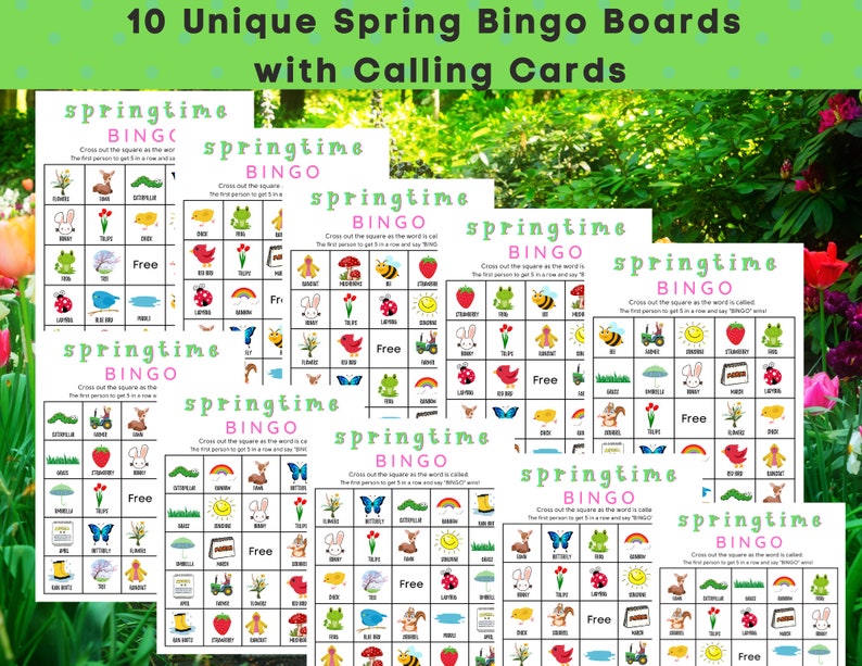 10 Unique Spring Bingo Boards and Calling Cards Fun Spring Game Spring ...