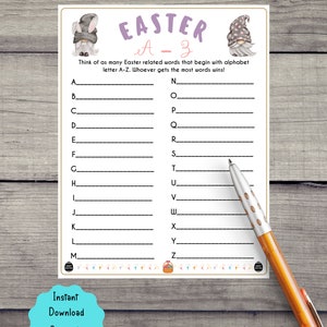 Easter A to Z Game Easter Printable Game for Kids & Adults - Etsy
