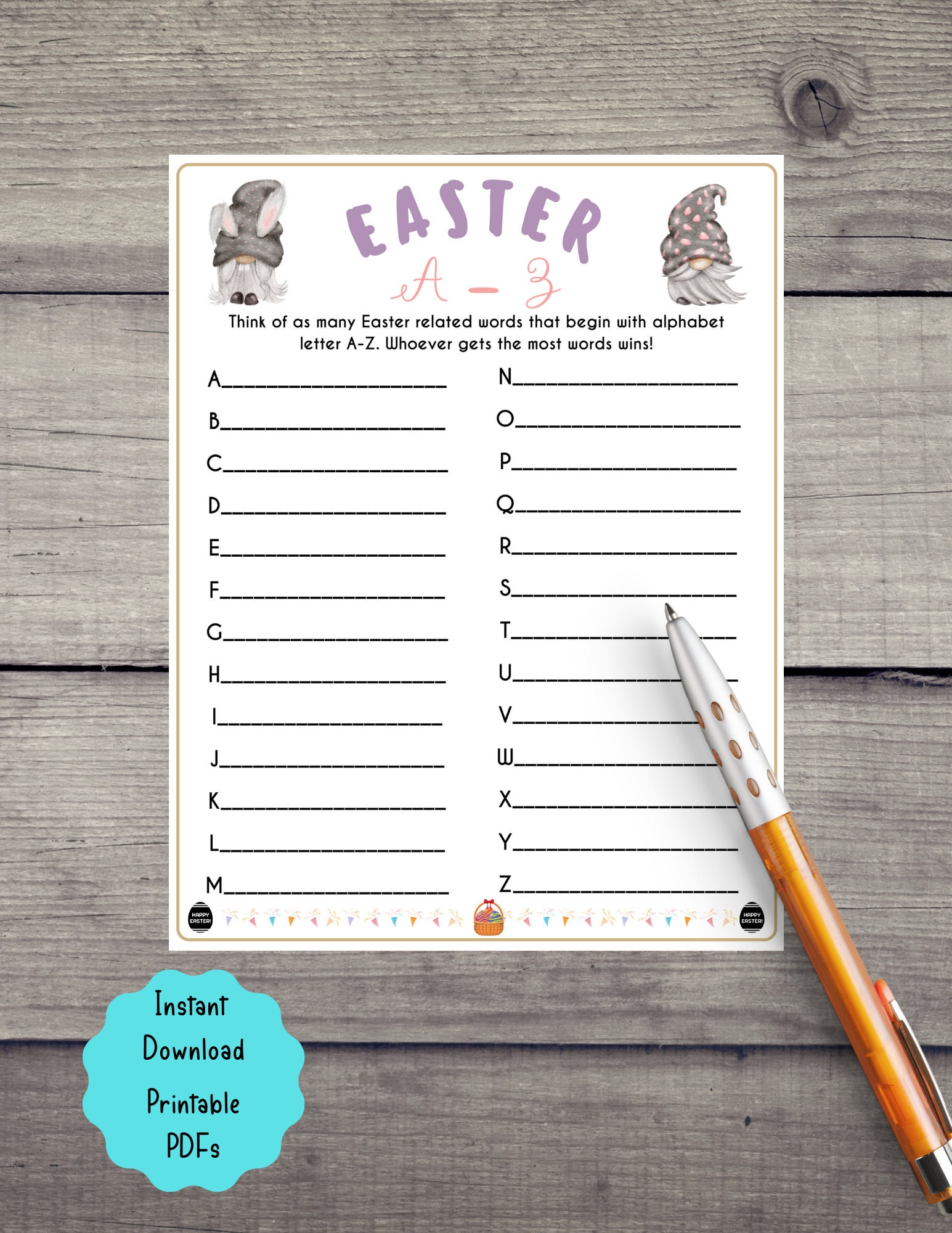 Easter A to Z Game Easter Printable Game for Kids & Adults - Etsy