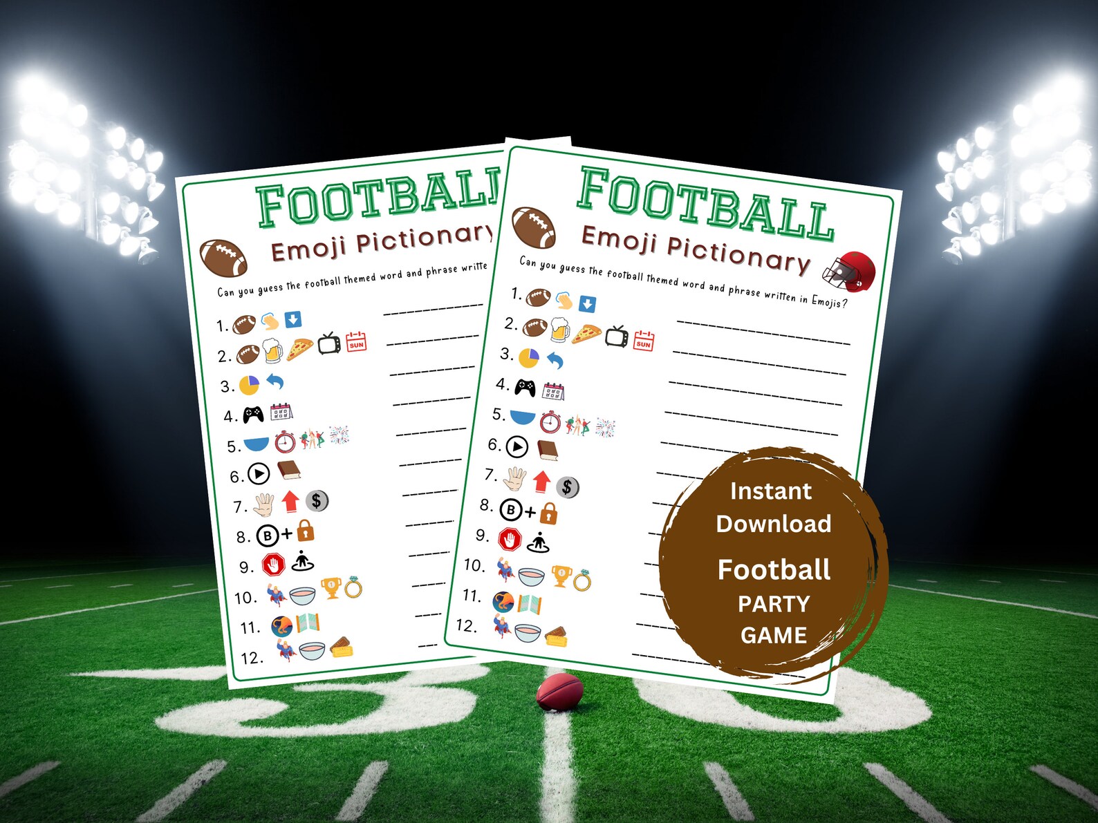 Football Emoji Pictionary Game: Superbowl Party (PDF) - Etsy