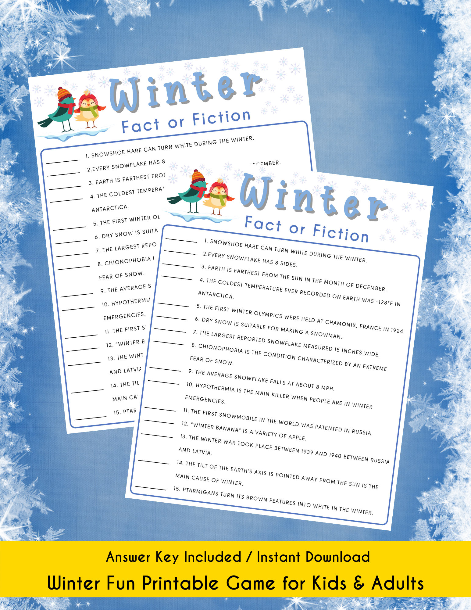 Winter Fact or Fiction Printable Game Winter Office Party Game Winter ...