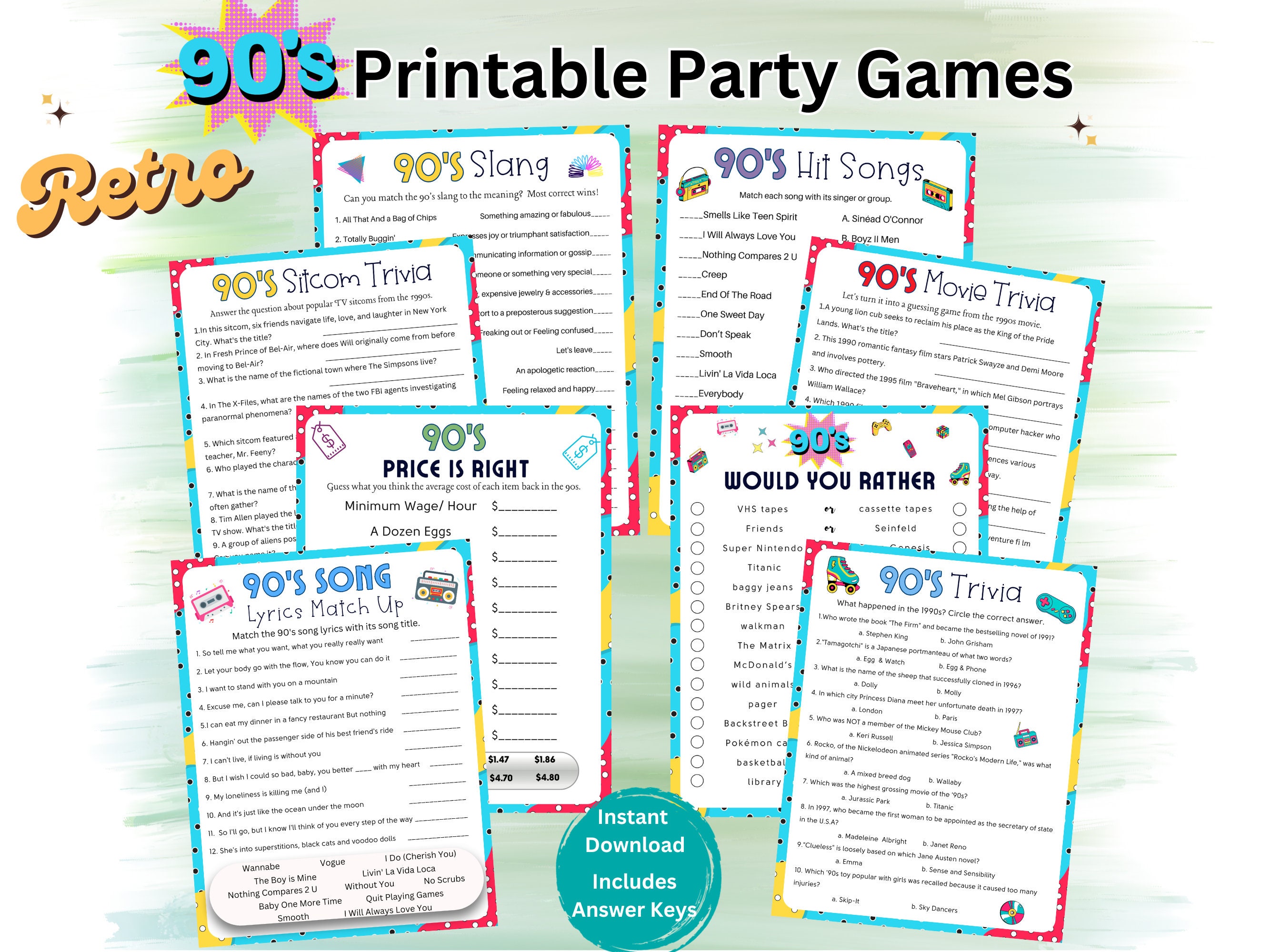 90s Theme Party Games, 90s Party Games Printable, 90s Music Movie ...