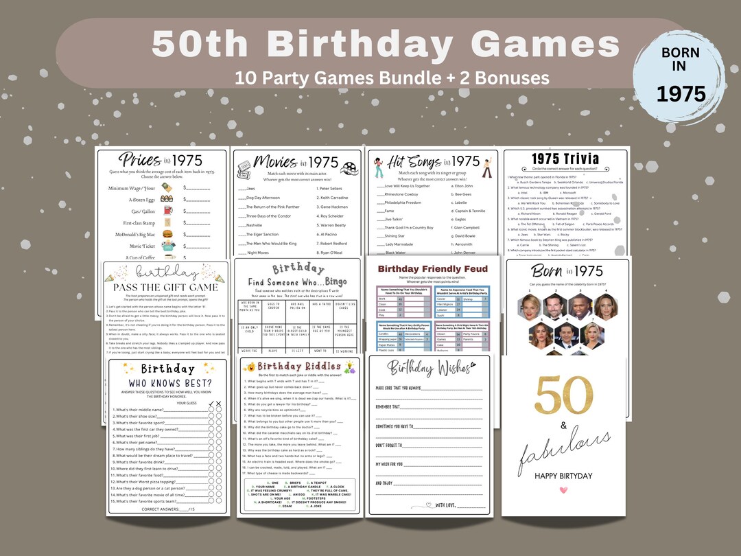 1975 50th Birthday Party Game Bundle: Trivia, Bingo, and More (PDF ...
