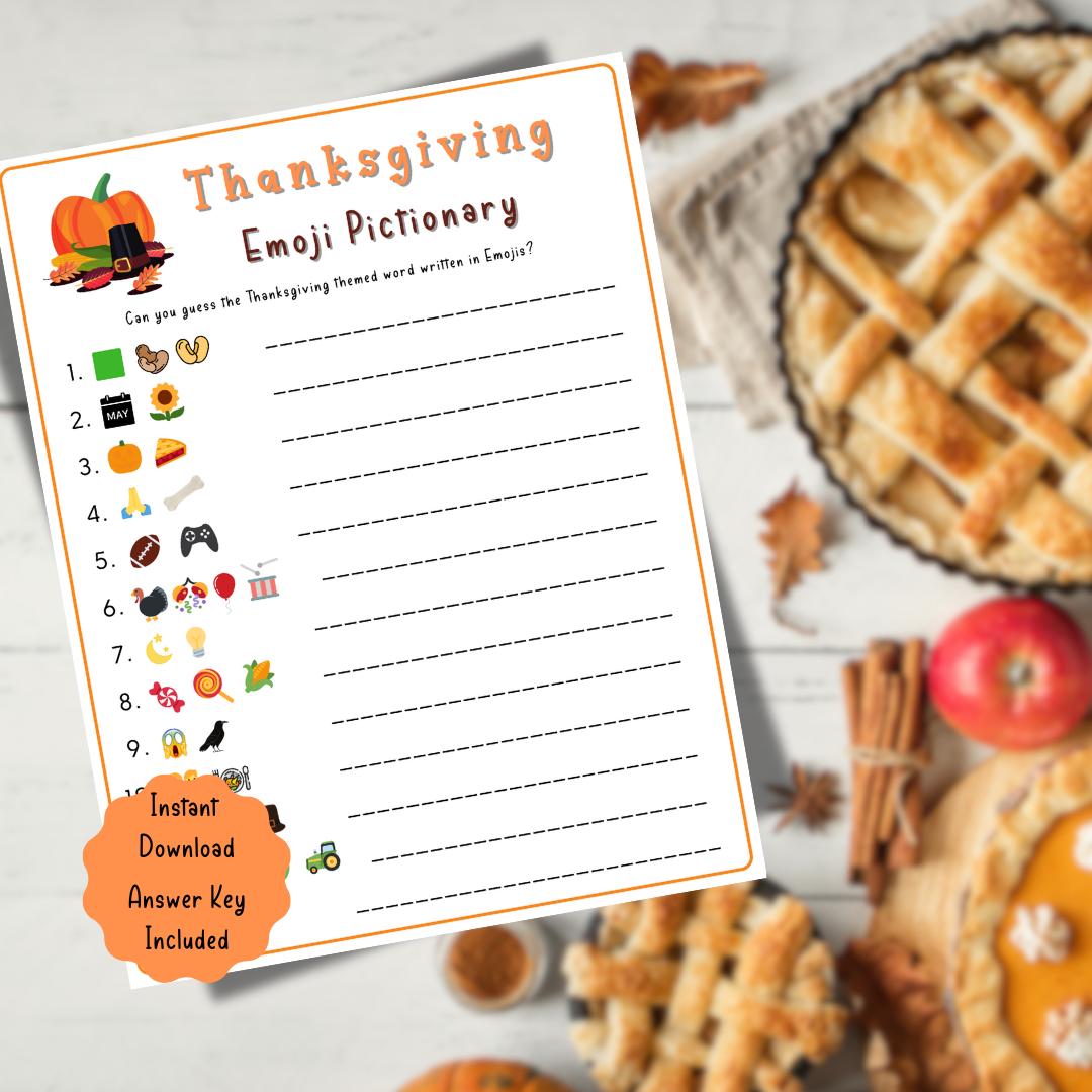 Thanksgiving Emoji Pictionary Game: Printable Holiday Fun (PDF Download ...
