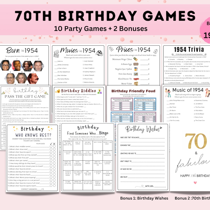 70th Birthday Party Games - Etsy