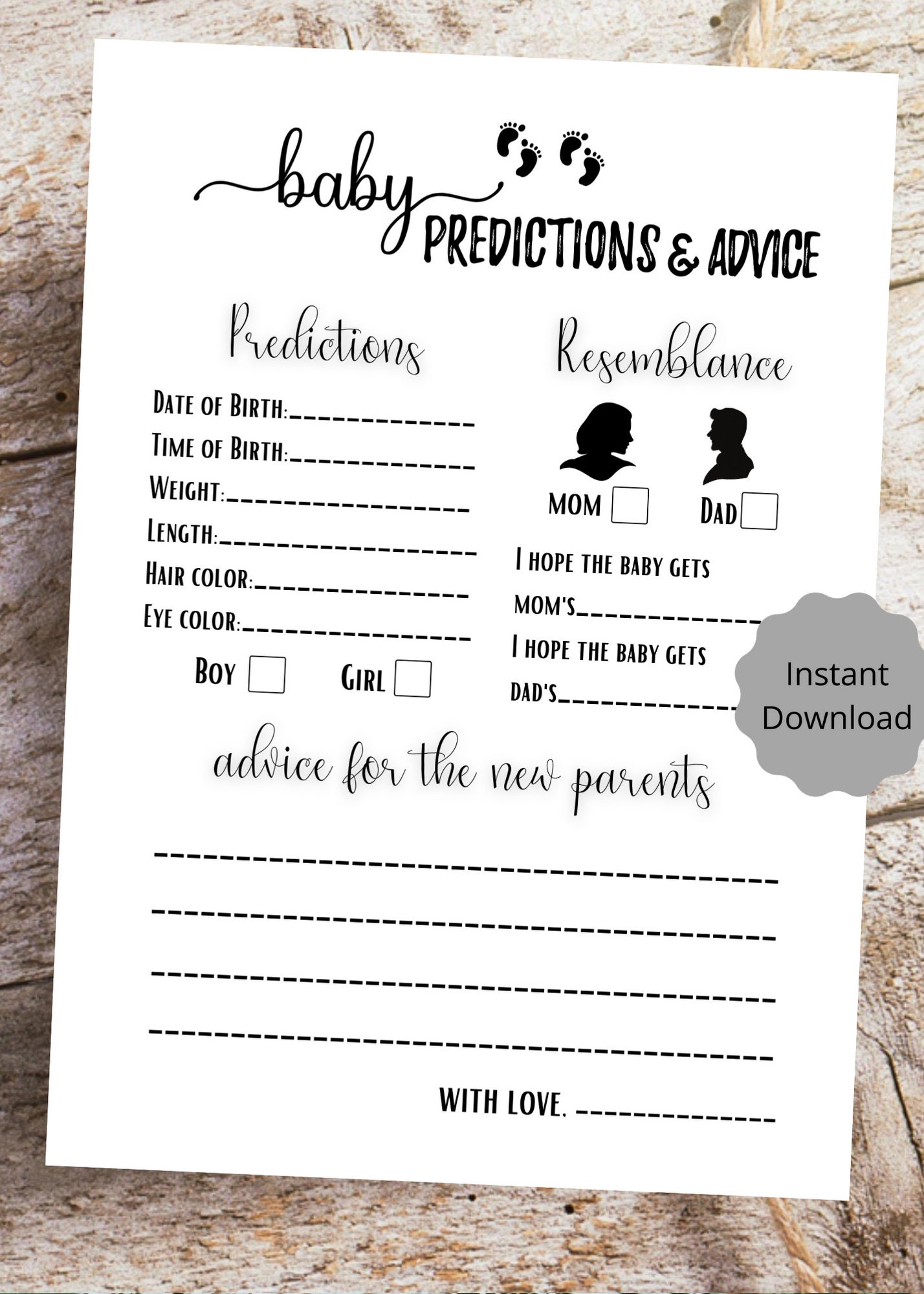 Baby Predictions & Advice, Baby Shower, PDF Printable Download, Baby ...