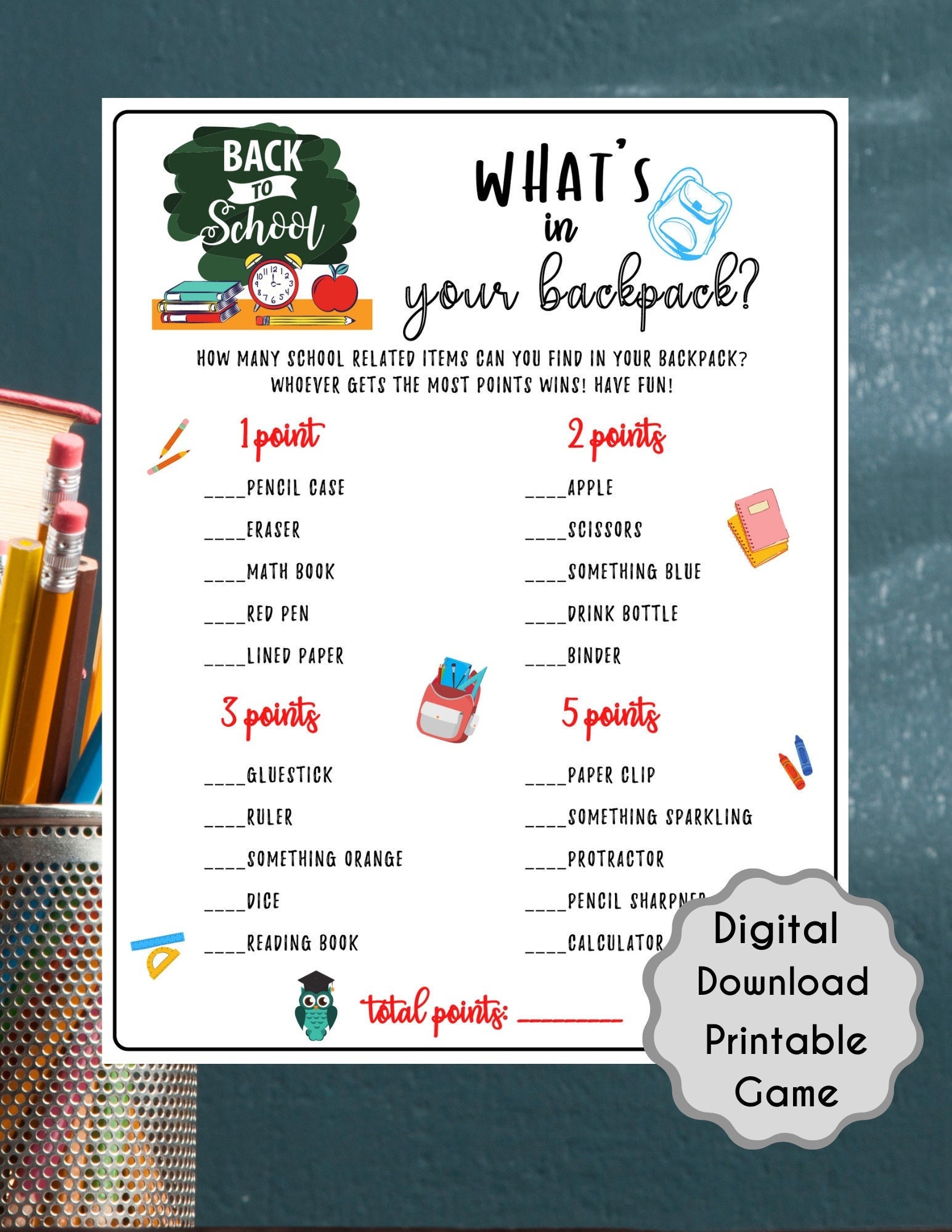 Printable Back to School What's in Your Backpack Game - Etsy