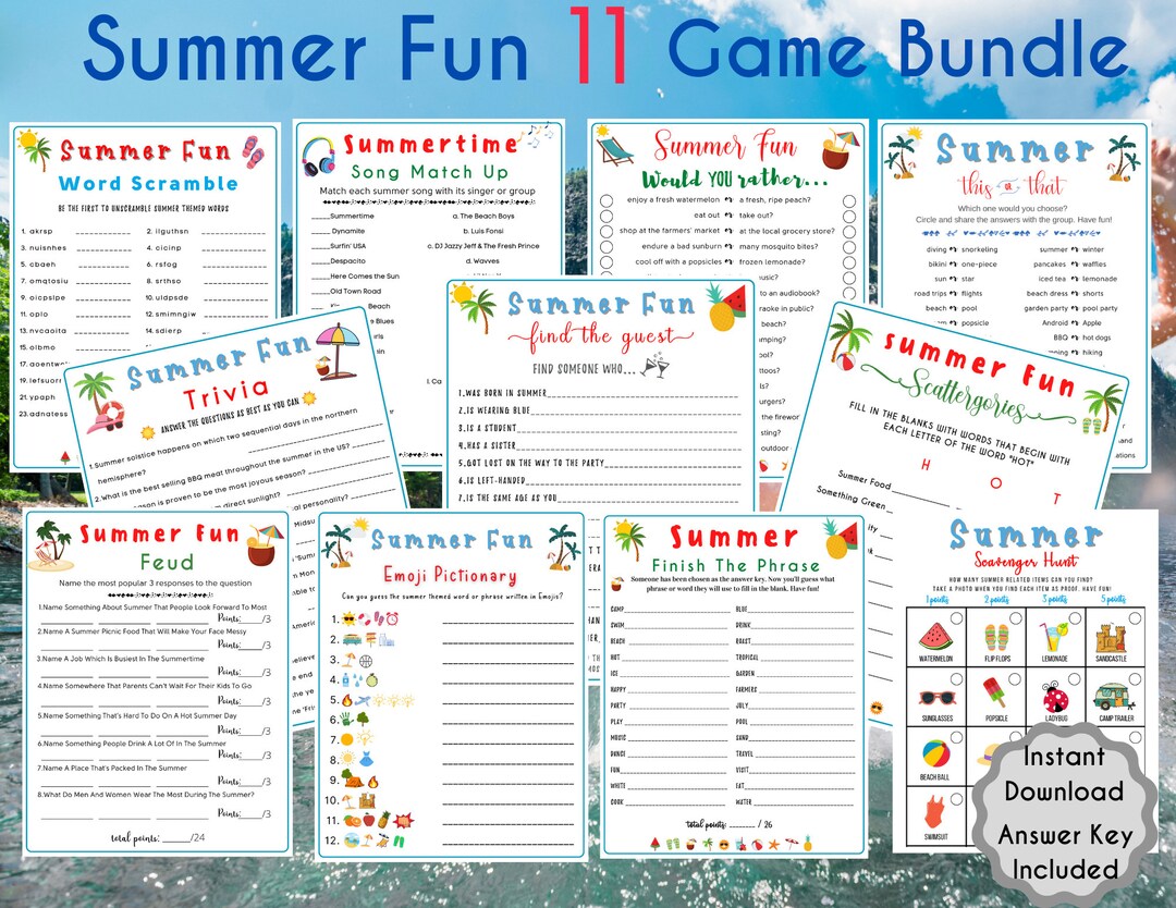 Summer Fun Game Bundle: 11 Printable Party Games (instant Download) - Etsy