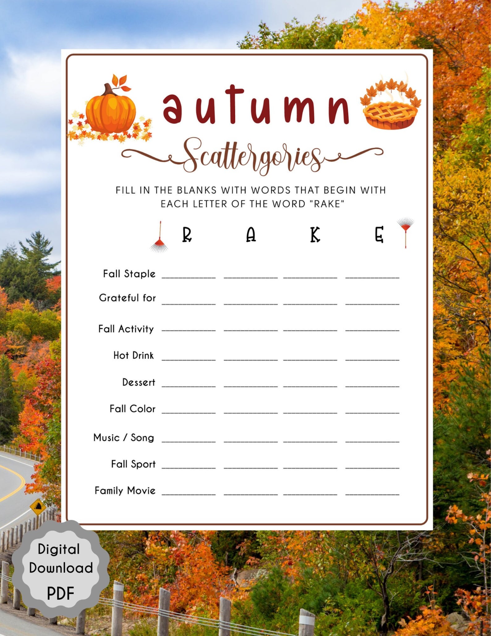 Autumn Scattergories Game Fall Fun Game Party Games | Etsy