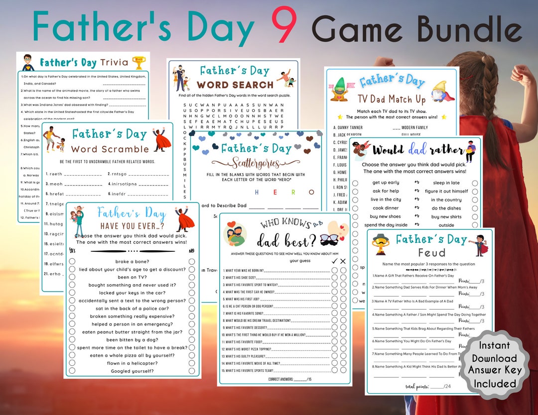 Father's Day 9 Game Bundle | Father's Day Game for Kids & Adults ...