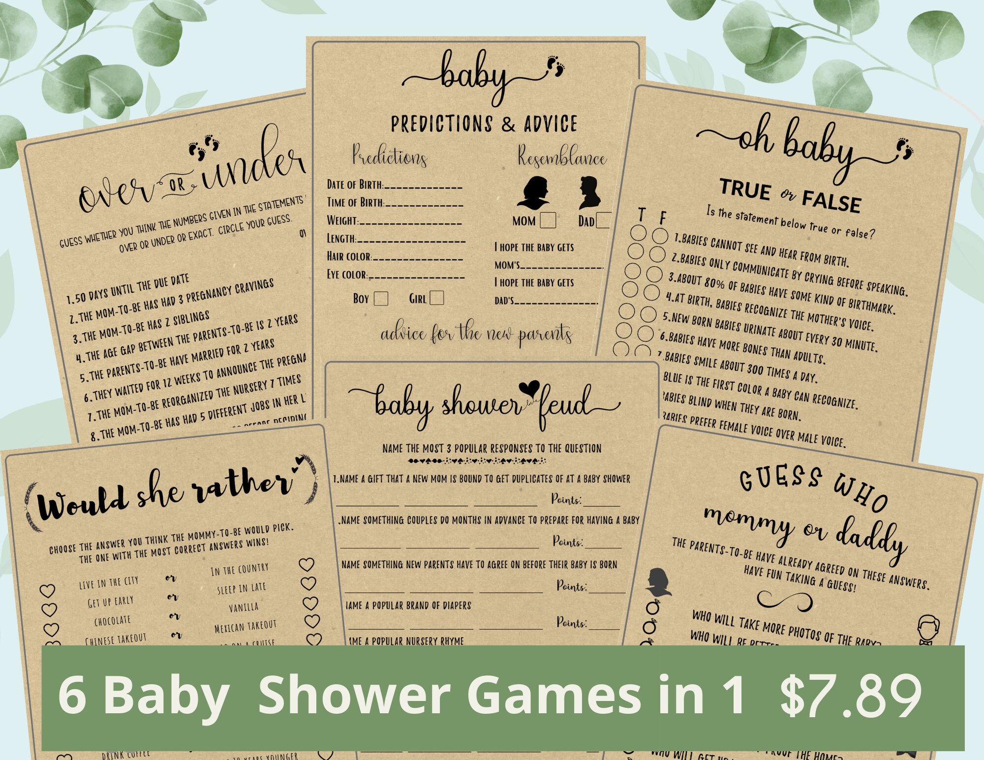 Baby Predictions & Advice, Baby Shower, PDF Printable Download, Baby ...