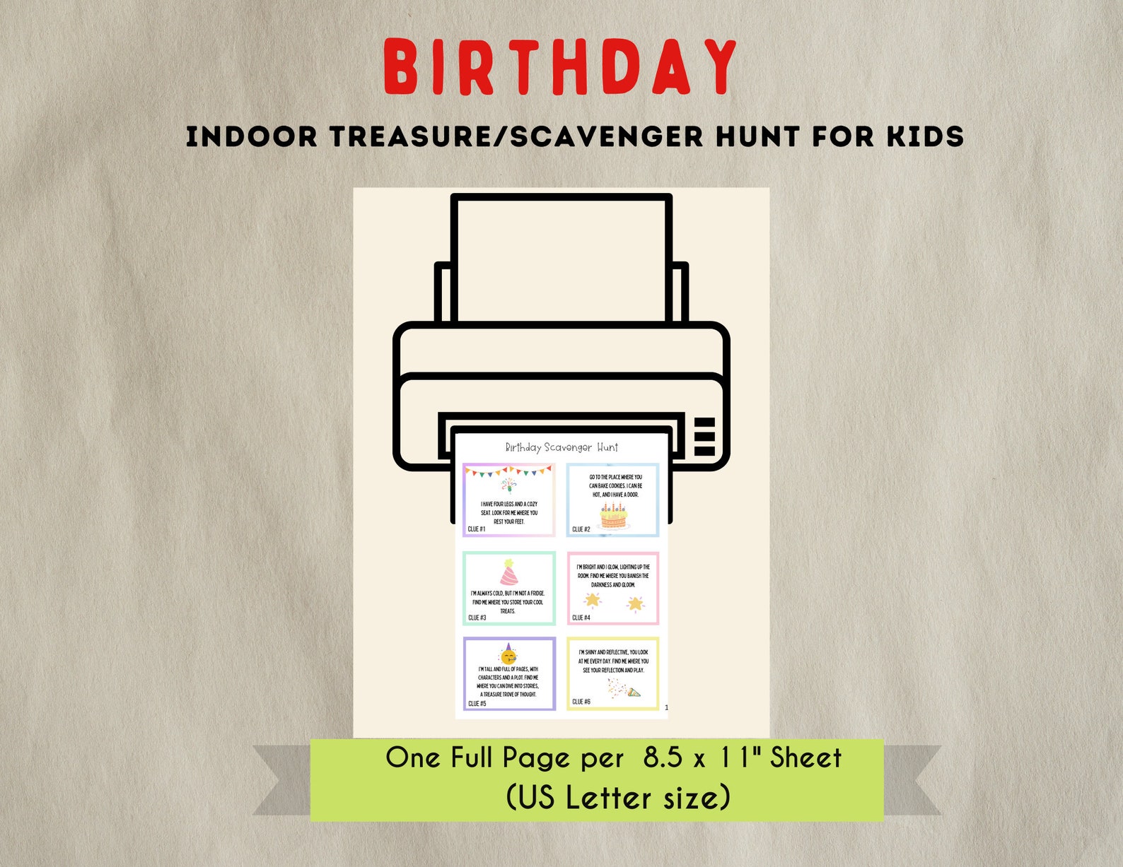 Outdoor Birthday Treasure Scavenger Hunt for Kids, Indoor Treasure Hunt ...