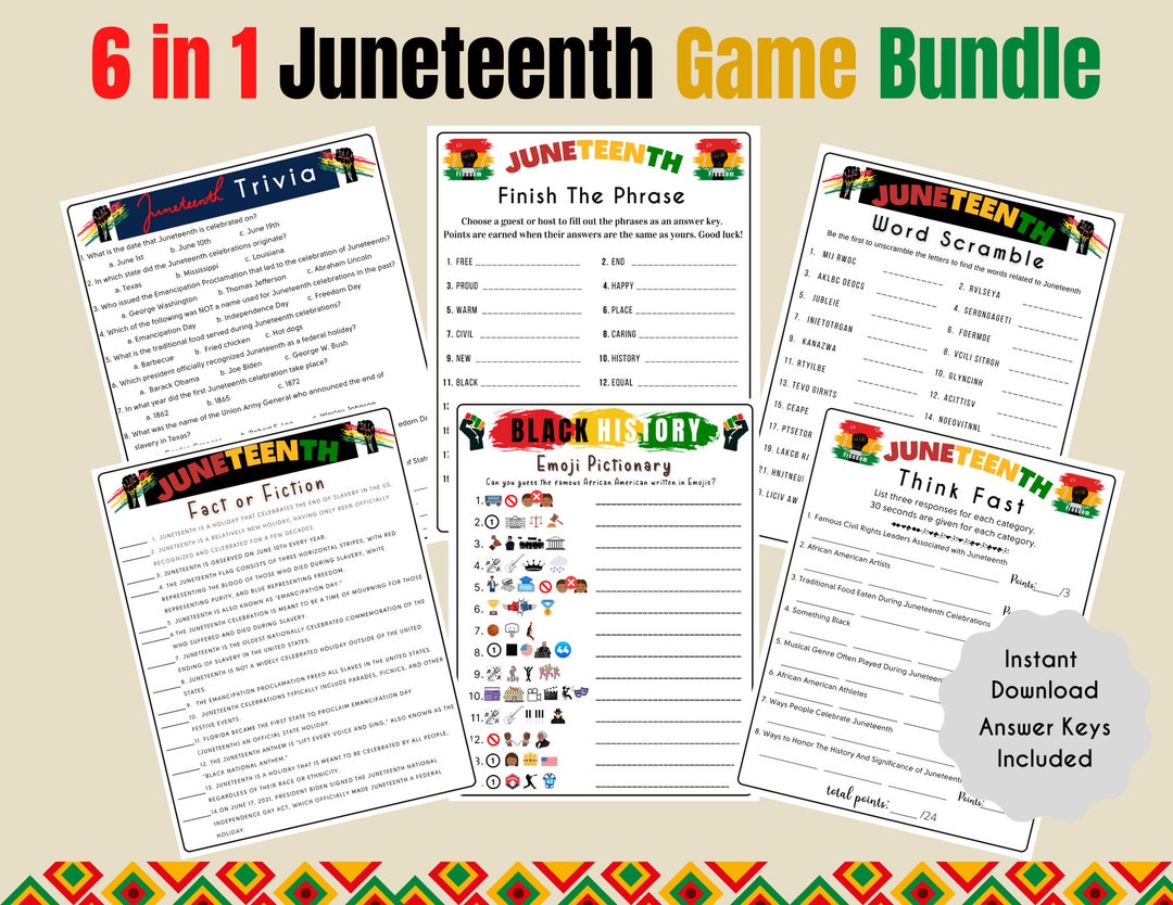 Juneteenth Game Bundle: Black History Trivia, Emoji Pictionary ...