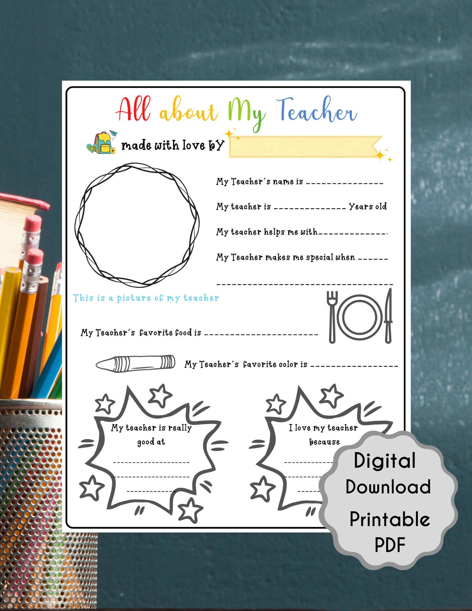 Back to School All About My Teacher Classroom Activity - Etsy