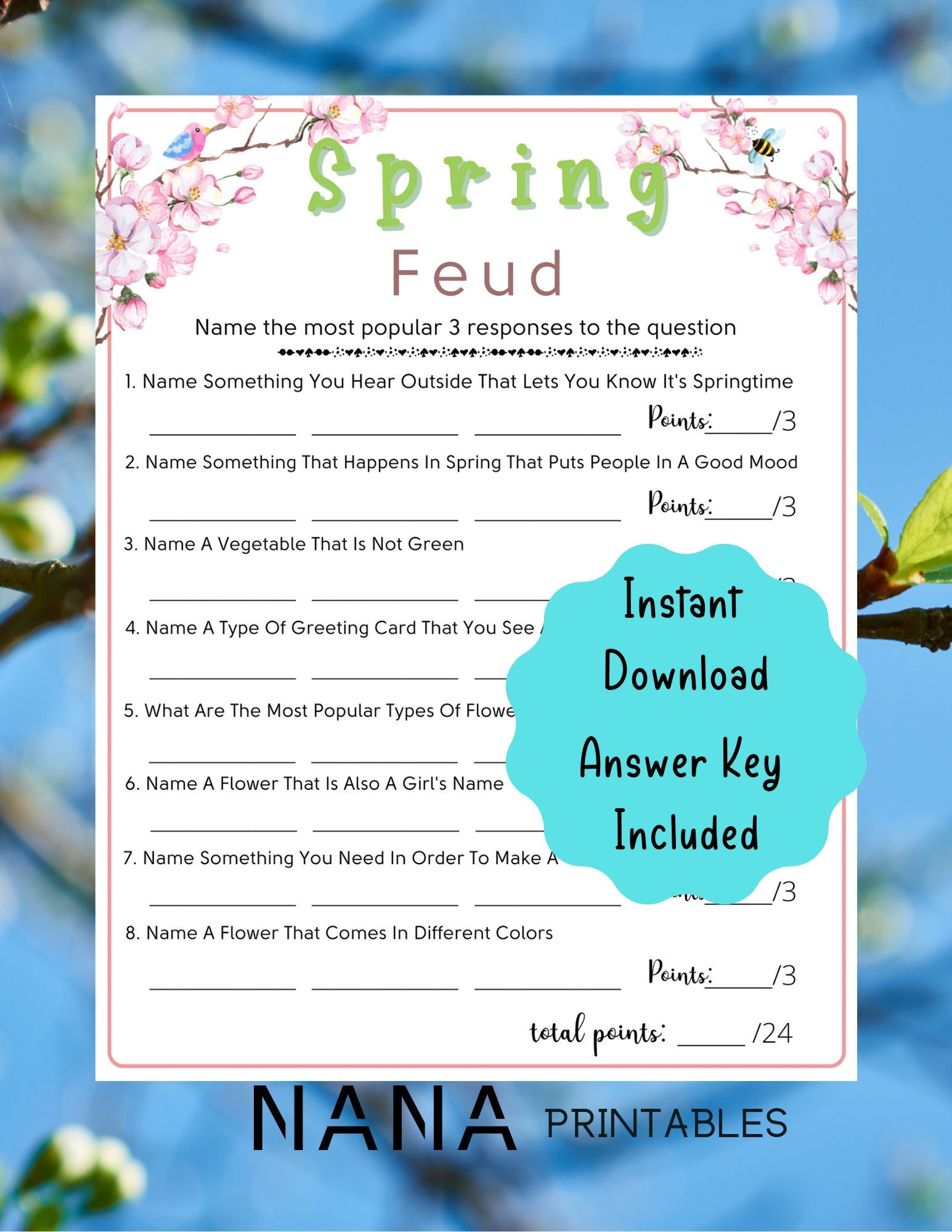 Spring Feud Printable Game: Family Party Activity (PDF Download) - Etsy