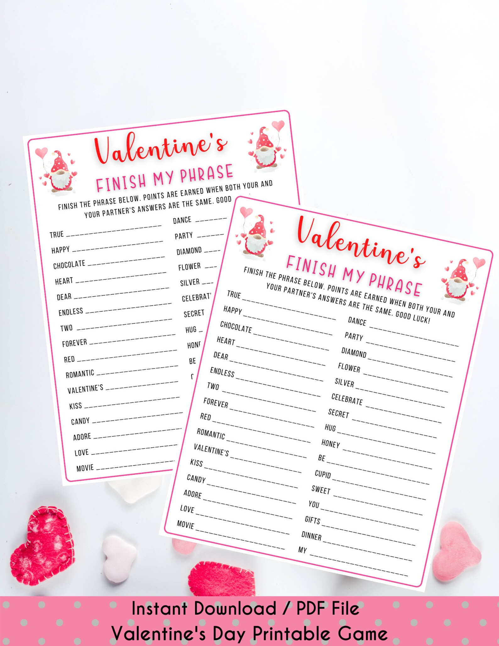 Valentine's Finish My Phrase Game Fun Valentine's Day Printable Game ...