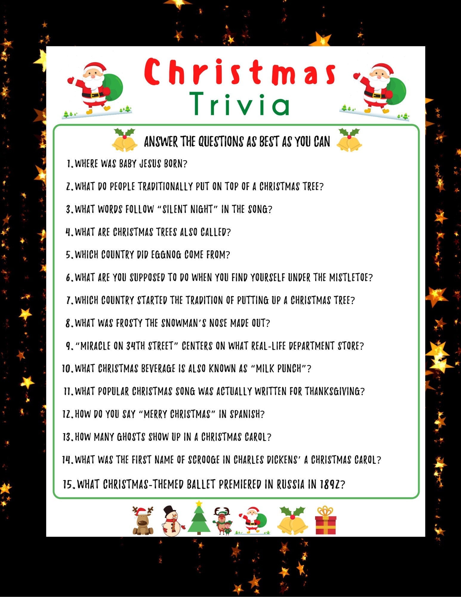 Christmas Trivia Game, Holiday Party, Printable (instant Download) - Etsy