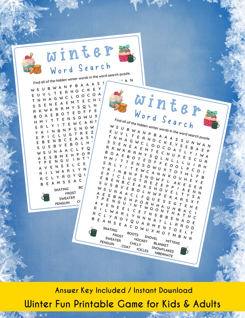 Winter Word Search Printable Holiday Party Game Winter Activity for Kid ...