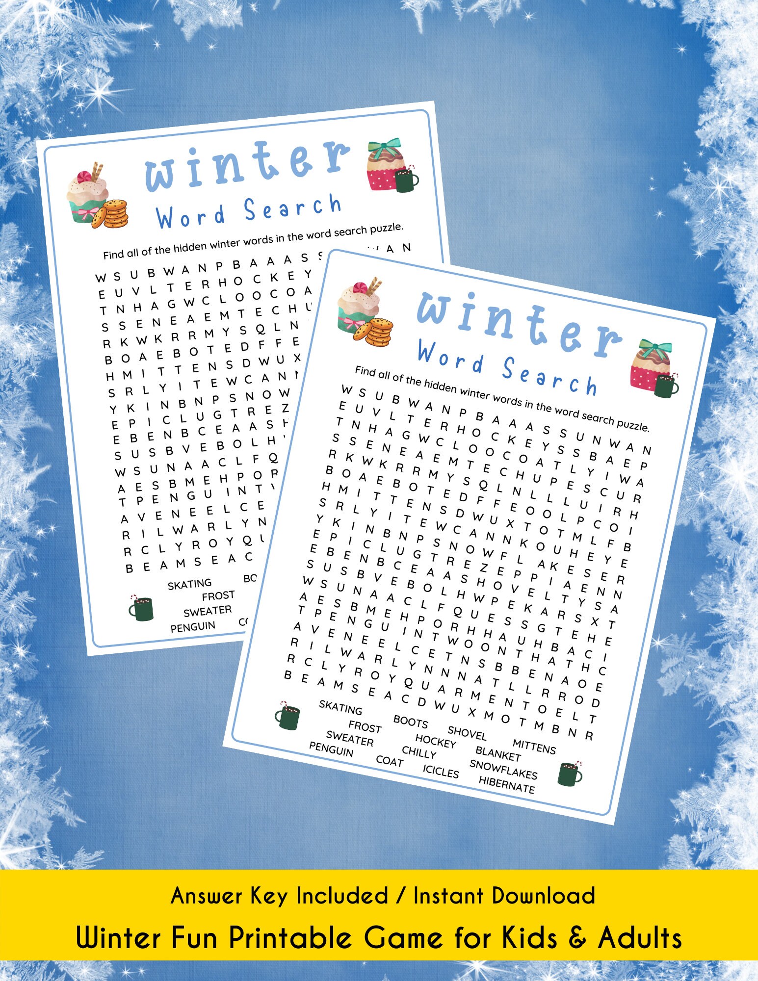 Winter Word Search Printable Holiday Party Game Winter Activity for Kid ...