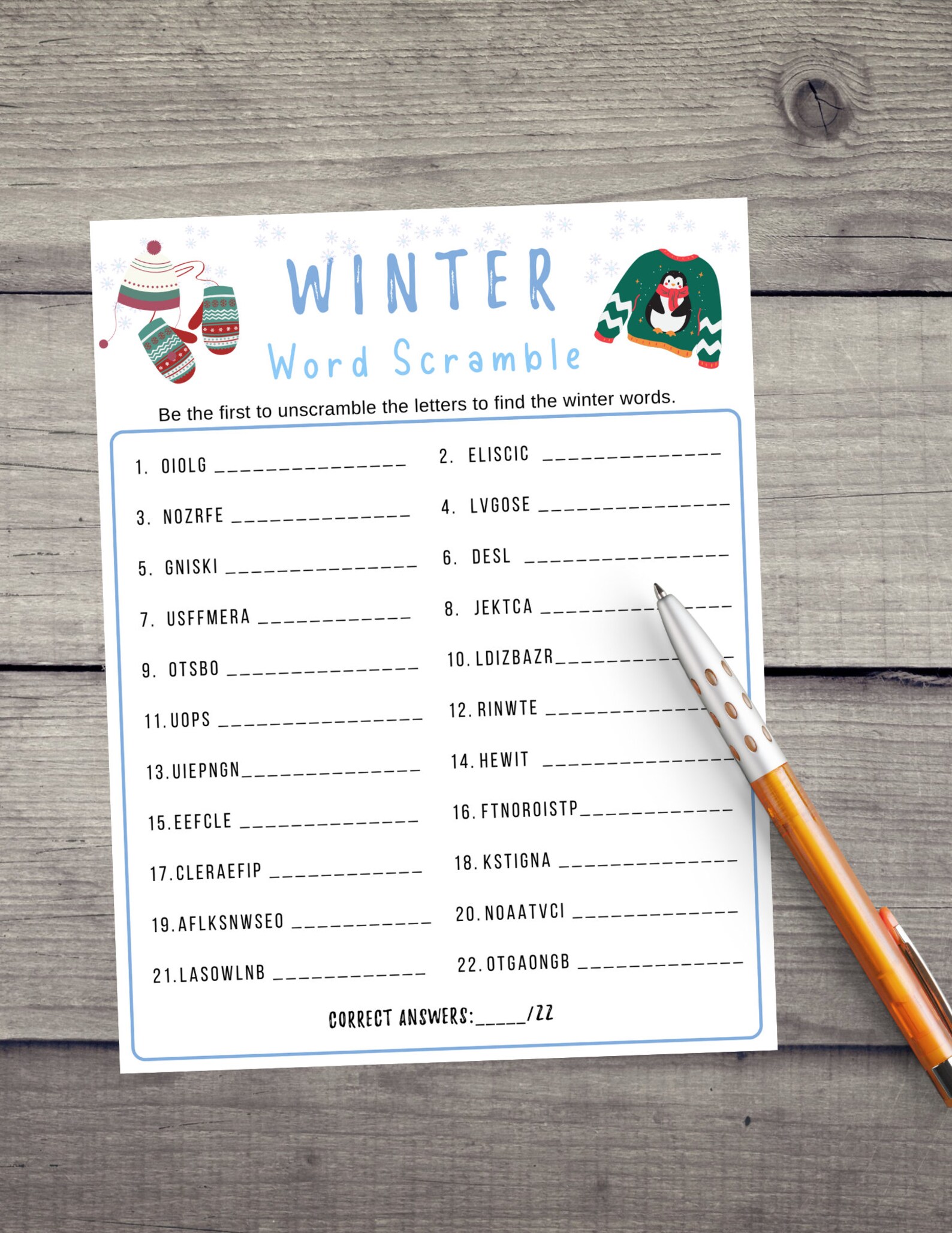 Winter Printable Game Bundle: Trivia, Word Scramble, Pictionary (PDF ...