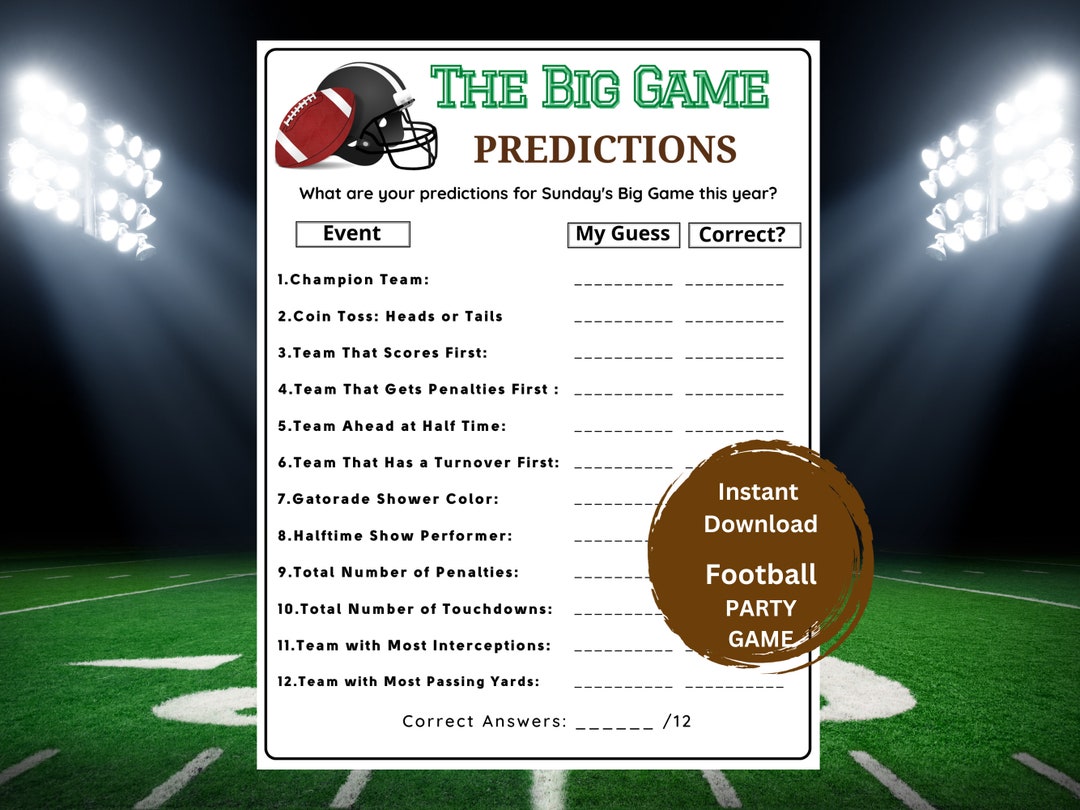 Football Predictions Game, Fun Football Bowl Party Game Printable ...