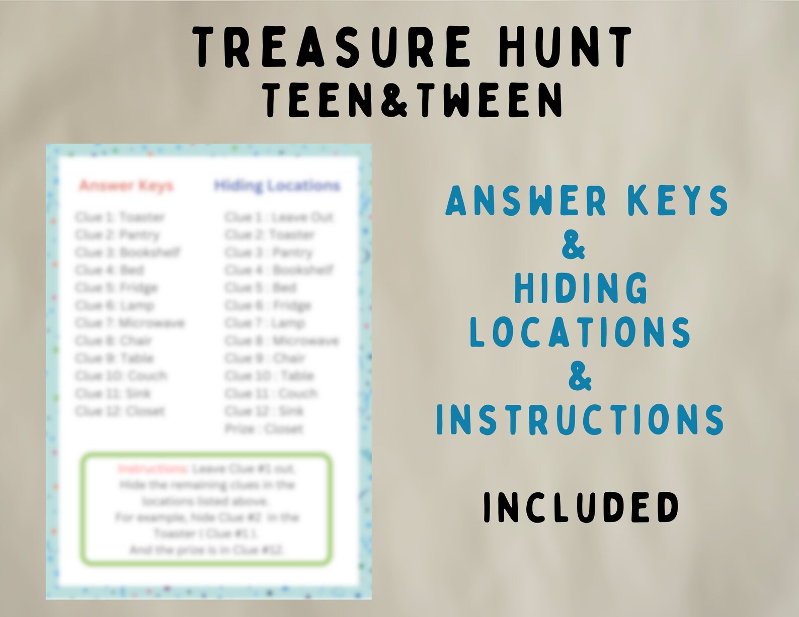 Teen Treasure Hunt: Indoor Scavenger Hunt Game (printable) - Etsy