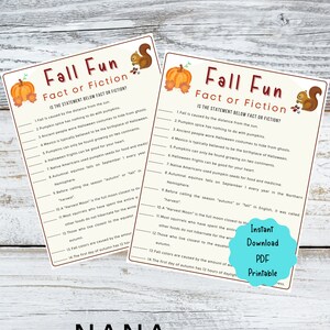 Fall Fun Fact or Fiction Game Autumn Game Party Game Family Activity ...