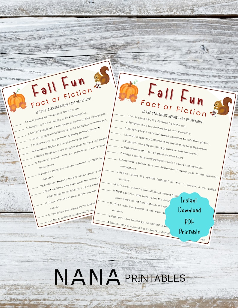 Fall Fact or Fiction Game: Autumn Thanksgiving Activity (PDF Download ...