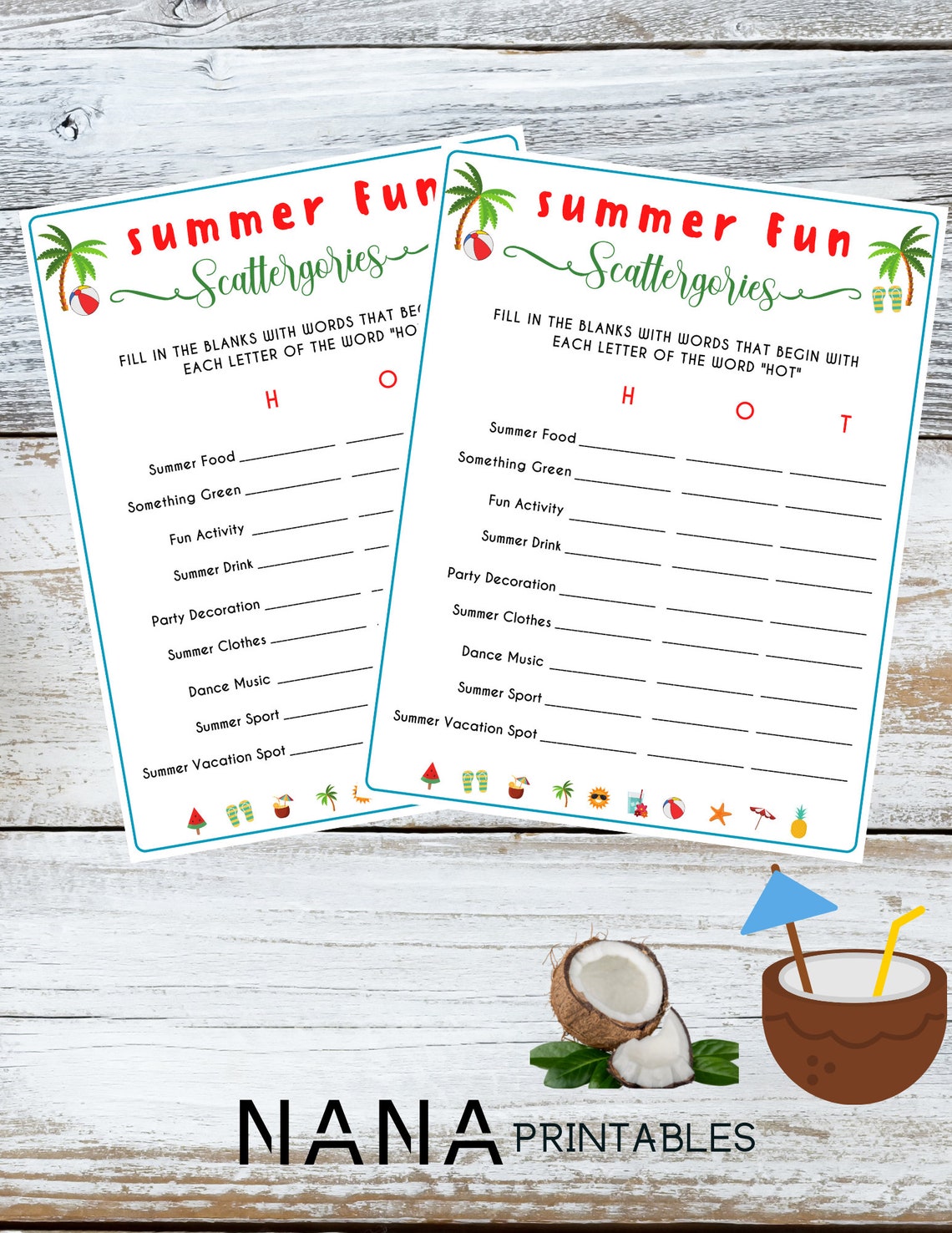 Summer Fun Scattergories Game Summer Fun Game Summer Party - Etsy