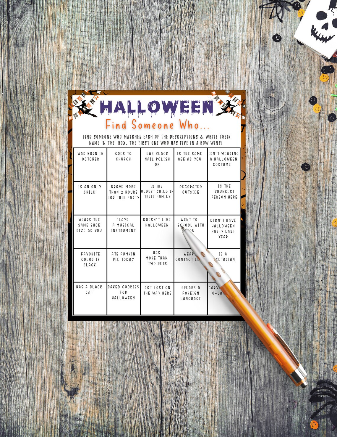 Halloween Find Someone Who Printable Game Scary Witch - Etsy