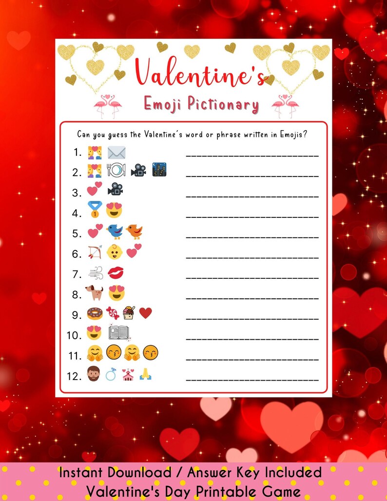 Valentine's Day Emoji Pictionary Game Valentine's | Etsy