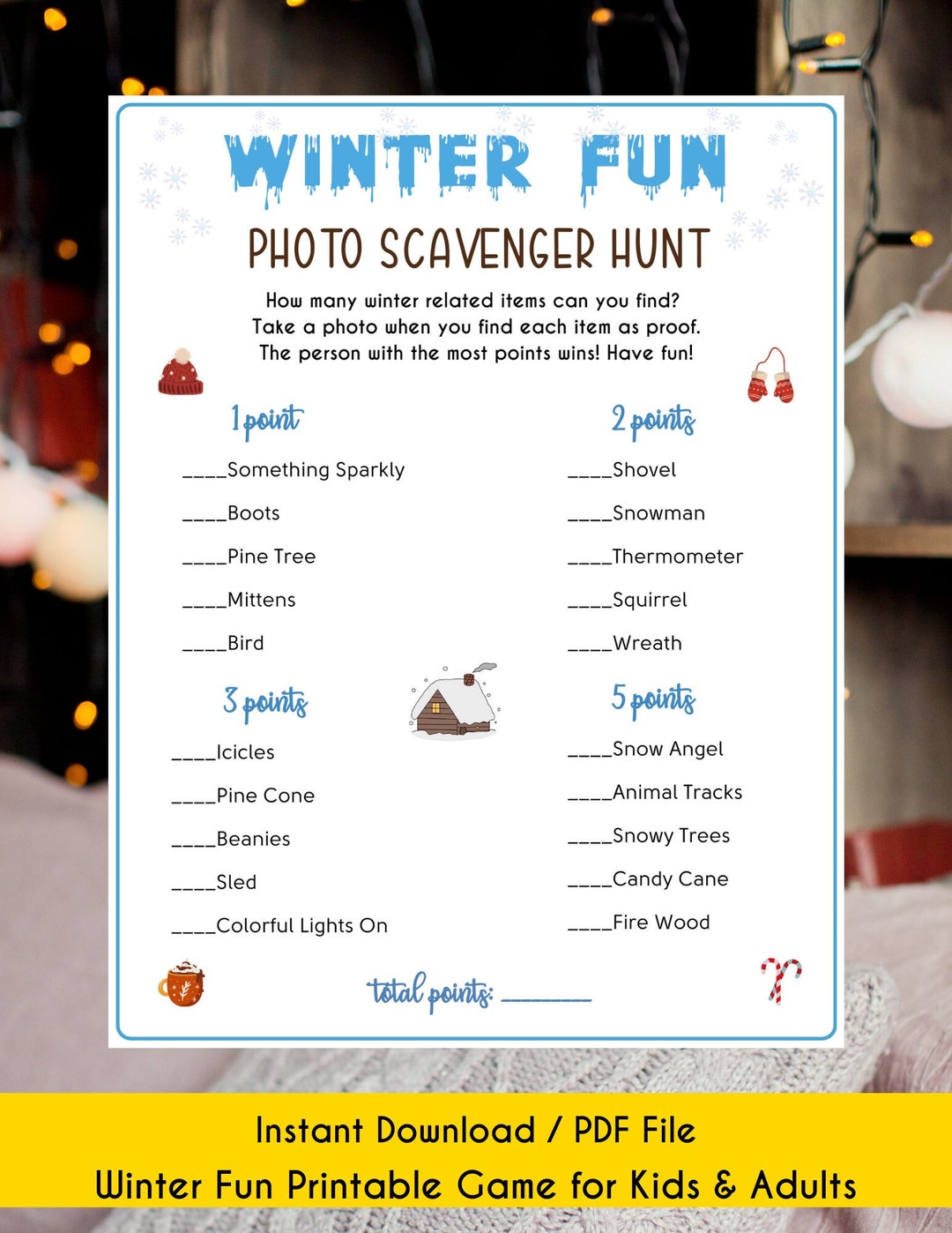 Fun Winter Photo Scavenger Hunt Game Printable Winter Themed Activity ...