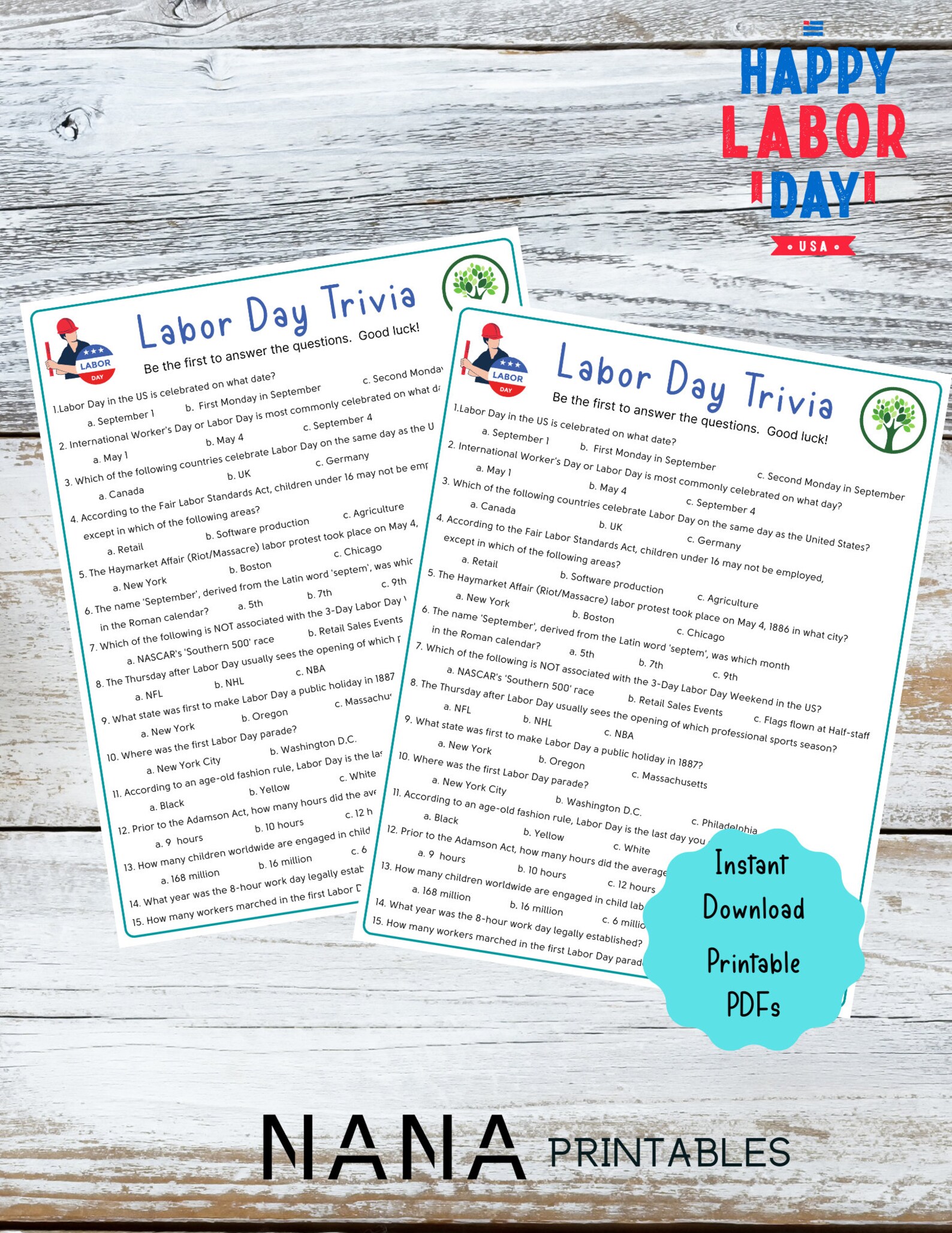 Labor Day Trivia Game America Trivia Quiz Labor Day Worker - Etsy