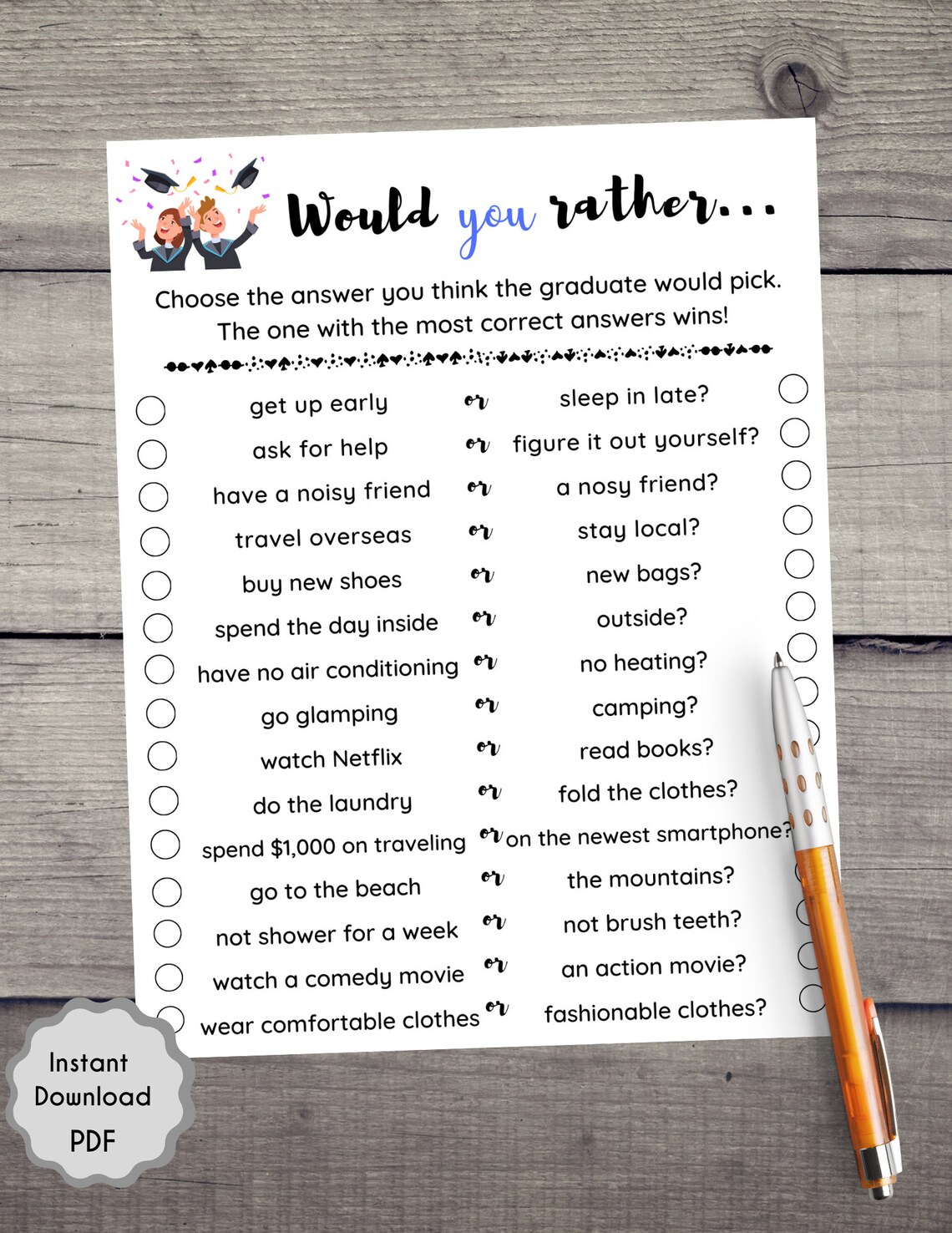 2023 Graduation Party Game Would You Rather Party Game Graduation Party ...