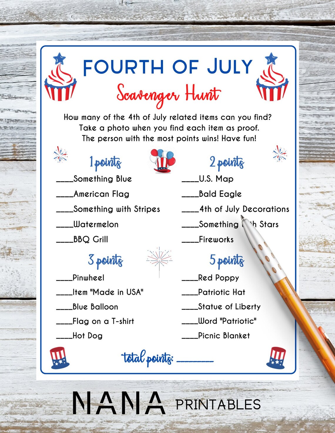 Fourth of July Scavenger Hunt Game Independence Day Game - Etsy
